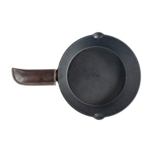 Hide & Drink, Pan Handle Cover Handmade from Full Grain Leather and Sheepskin - Bourbon Brown