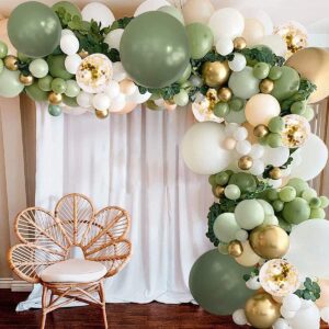 sage green blush eucalyptus balloon garland kit, 131 pcs sage green blush balloons with artificial eucalyptus leaves stems for baby bridal shower birthday safari party decoration