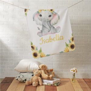 Custom Baby Blanket with Name for Boy Girl Personalized Super Soft Blankets for Newborn Baby Adults Customized Elephant Swadding Blanket Baby Girl Blanket 50 x 60 inches