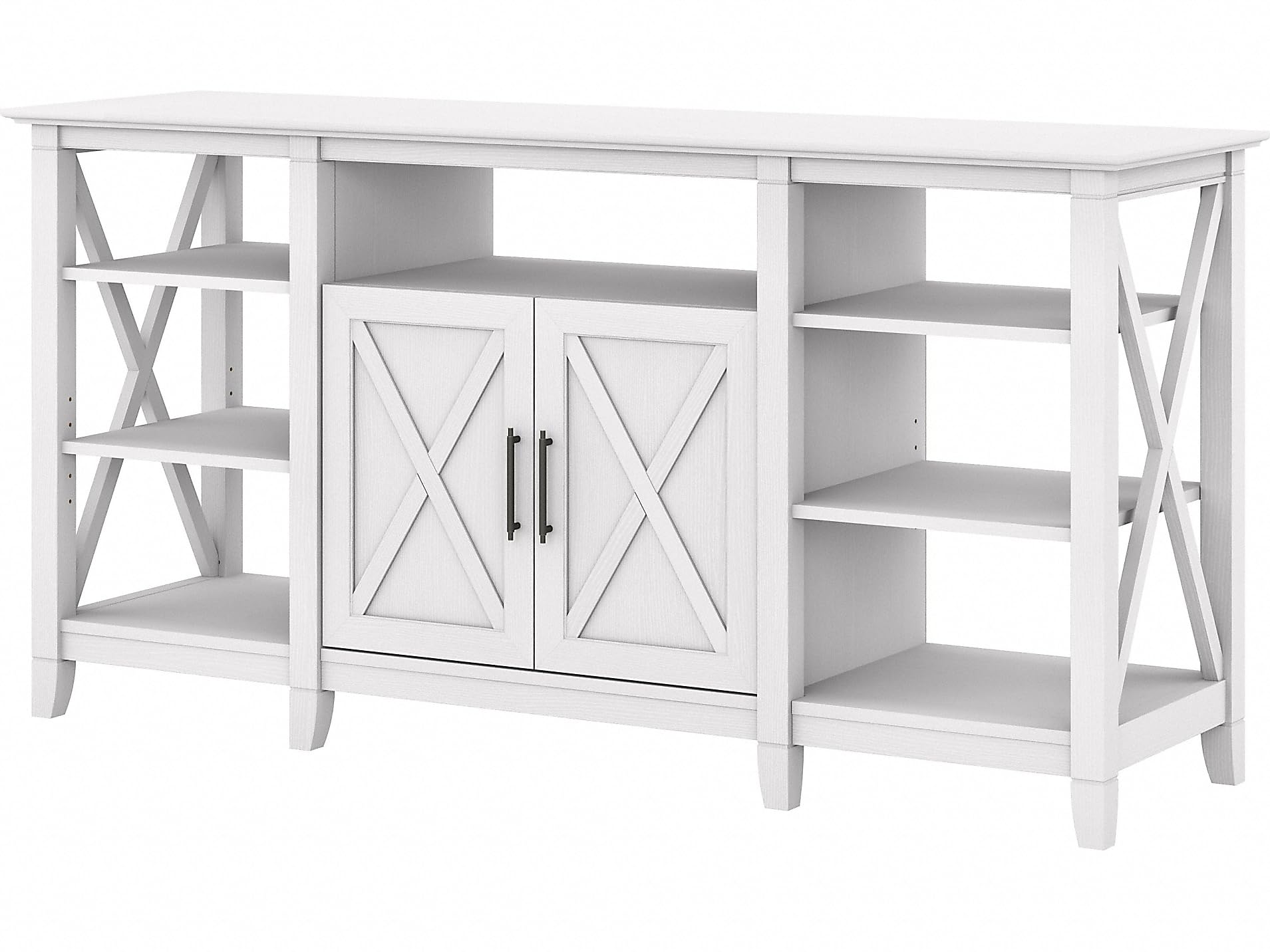 Bush Furniture Key West Tall TV Stand for 65 Inch TV in Pure White Oak, Farmhouse Entertainment Center with Storage