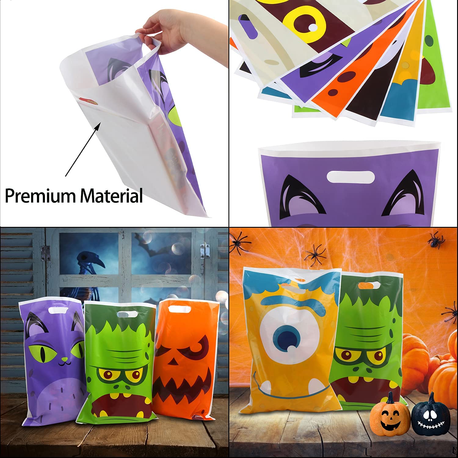 DERAYEE Halloween Trick-or-Treat Bags, 72 Pack Halloween Goodie Candy Bags Large Plastic Gift Bag Party Favor Supplies