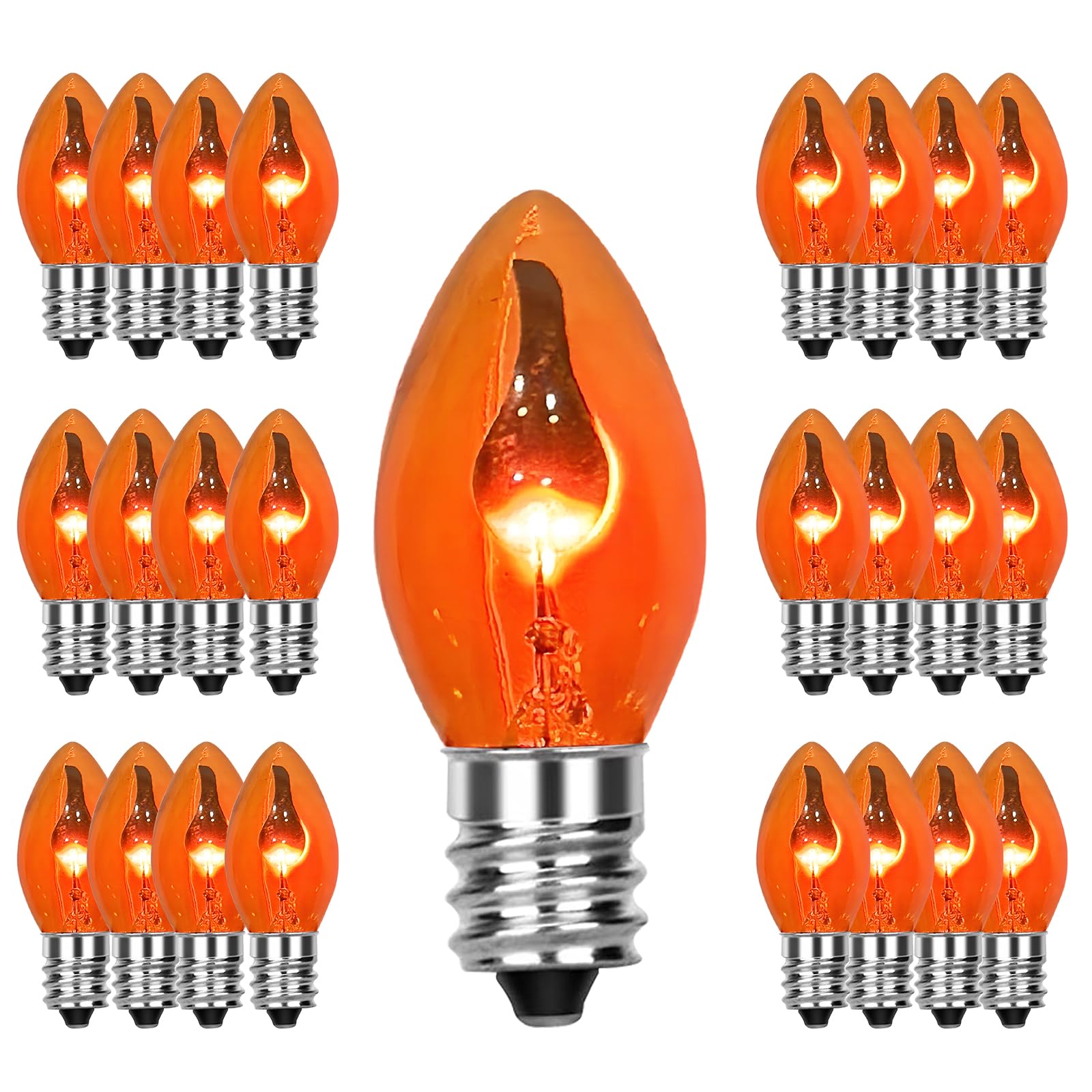 Konictom 12 Pack C18 Clear Flame Shape Light Bulb,1W Flame Flickering Lights for Indoor Outdoor Halloween Christmas Party Decor