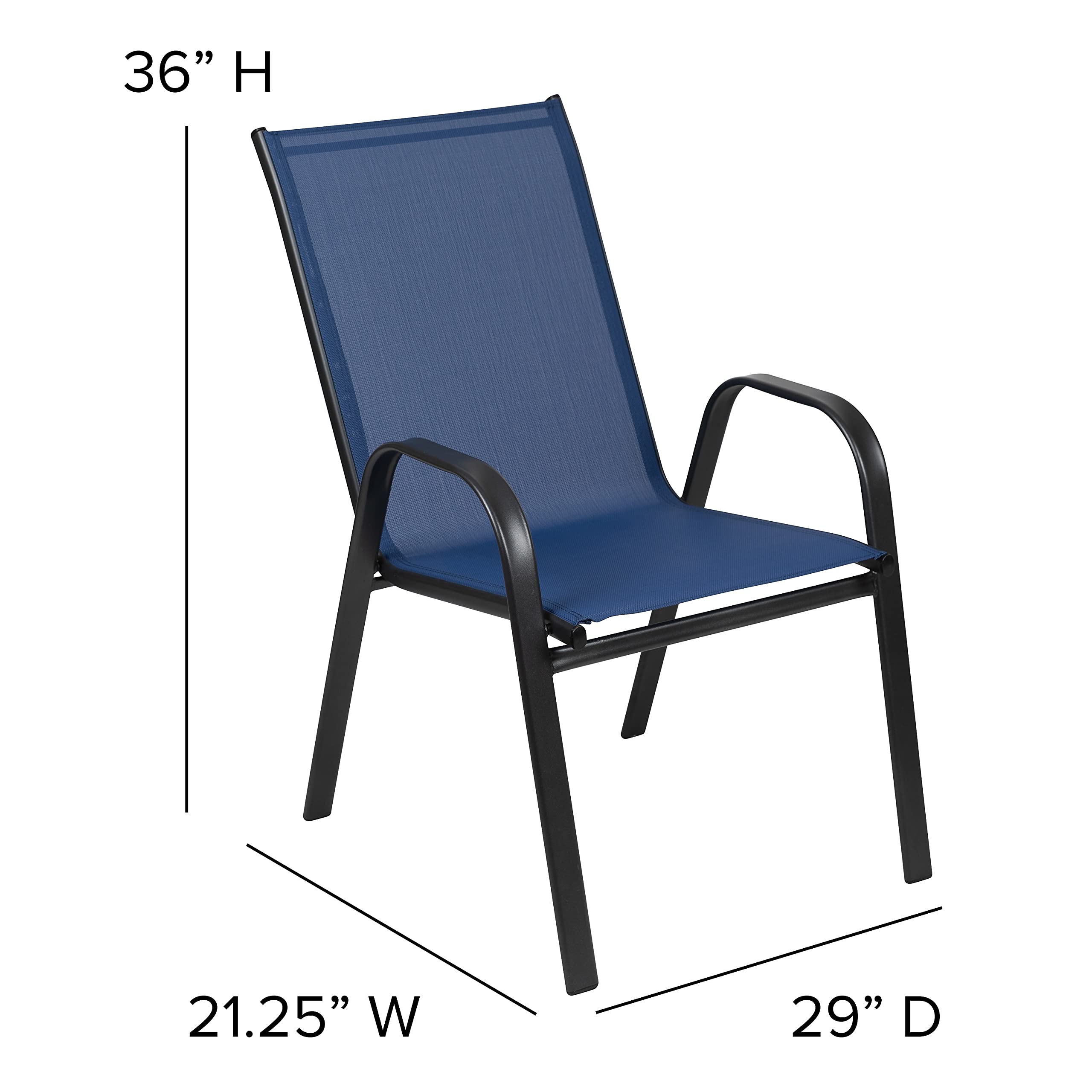 Flash Furniture 5 Pack Brazos Series Navy Outdoor Stack Chair with Flex Comfort Material and Metal Frame