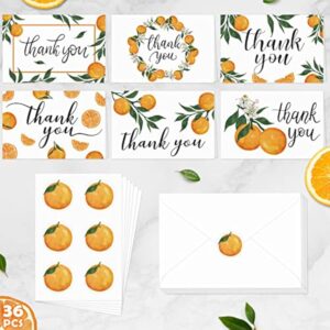 sinasasspel 36pack little cutie thank you cards assortment with envelopes orange stickers clementine theme party supplies little cutie baby shower gifts 4 x 6 inches