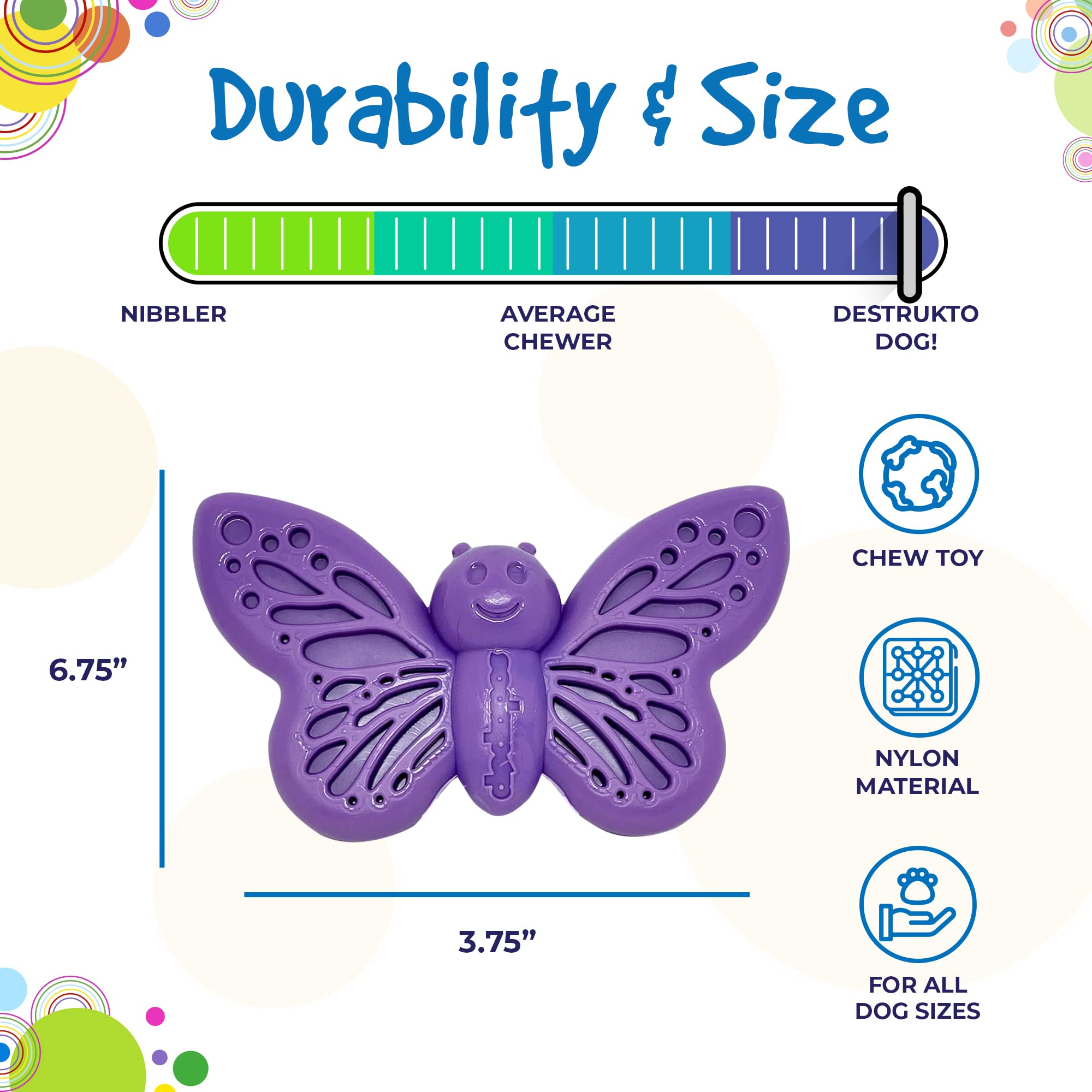 SodaPup Butterfly – Durable Dog Chew Toy Made in USA from Non-Toxic, Pet Safe, Food Safe Nylon Material for Mental Stimulation, Clean Teeth, Fresh Breath, Problem Chewing, Calming Nerves & More