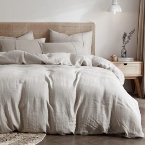 hyprest linen duvet cover,100% pure french linen duvet cover queen size soft breathable luxury, moisture-absorbing & durable