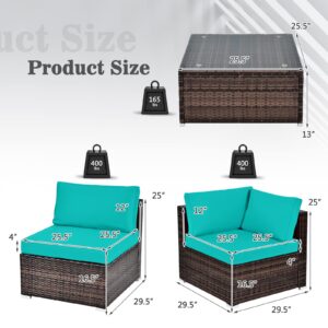 Tangkula 6 Pieces Patio Furniture Set, Outdoor Wicker Conversation Set with Glass Coffee Table, Wicker Sofa Set with Back & Seat Cushions, Rattan Sectional Conversation Set for Backyard Garden