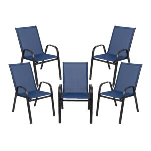 flash furniture 5 pack brazos series navy outdoor stack chair with flex comfort material and metal frame