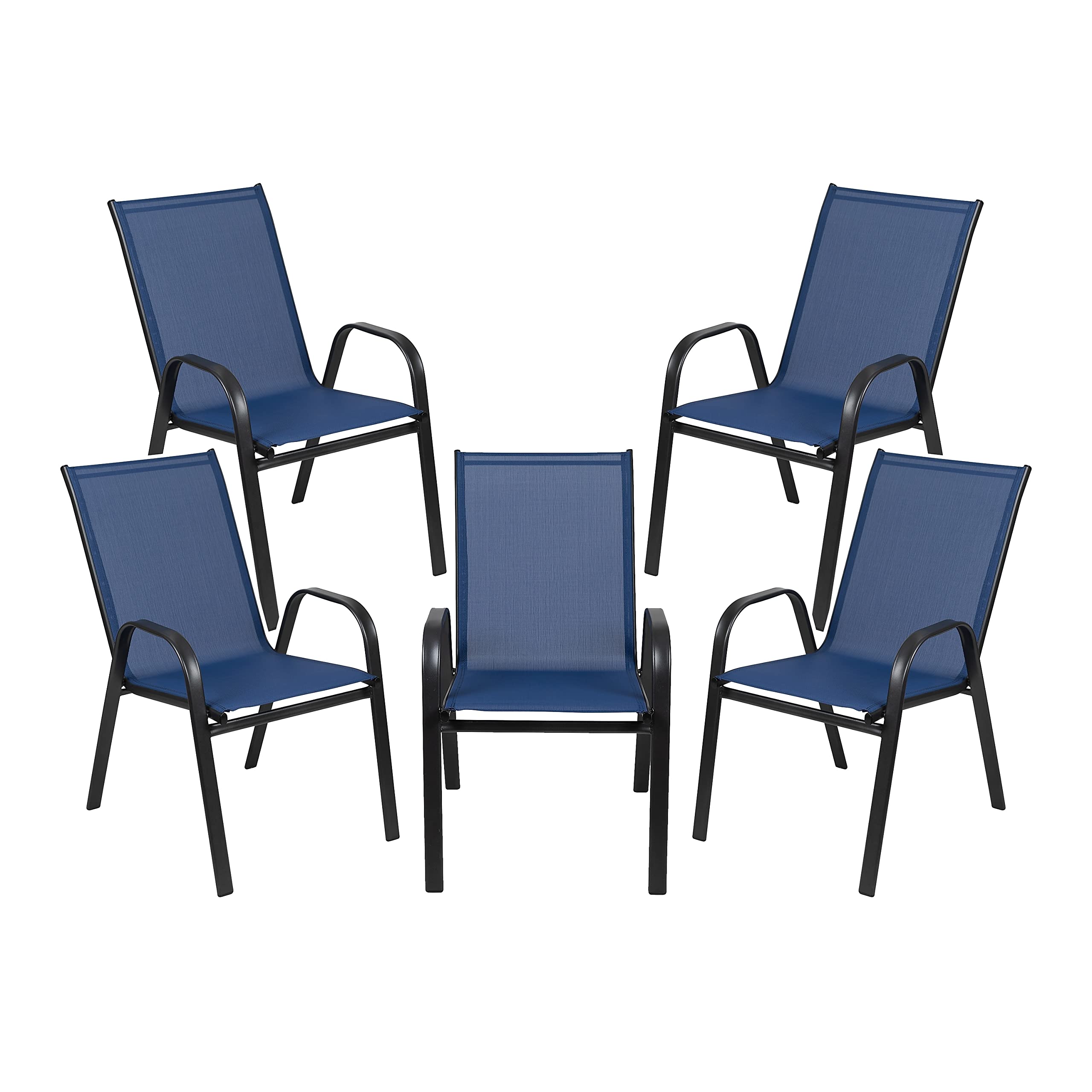 Flash Furniture 5 Pack Brazos Series Navy Outdoor Stack Chair with Flex Comfort Material and Metal Frame