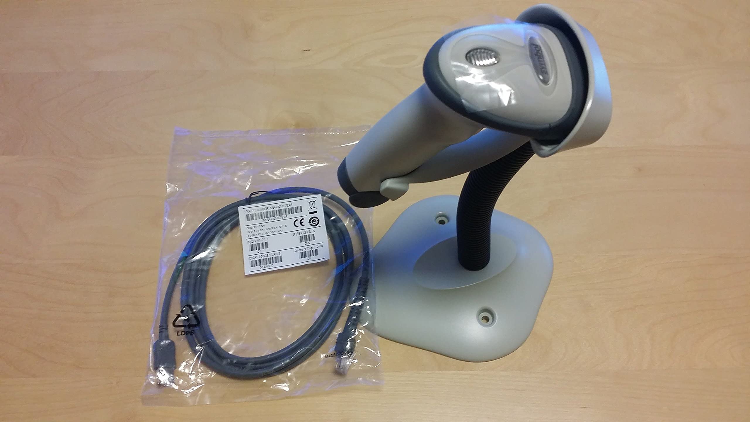 Zebra/Motorola Symbol LS2208 Handheld Barcode Scanner, Includes Stand and USB Cord (White) (Renewed)