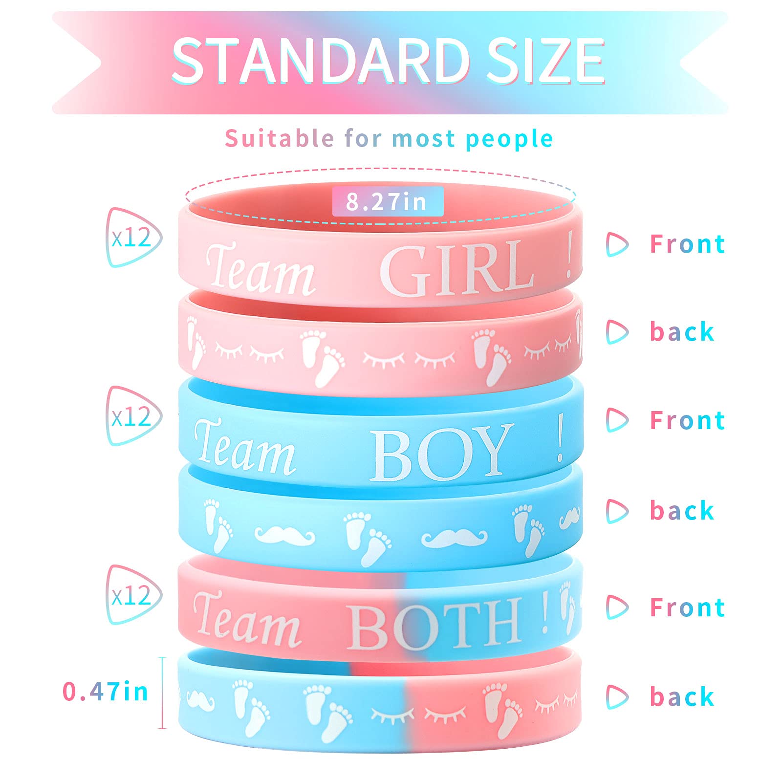 30 Pieces Gender Reveal Bracelets, Team Boy Silicone Wristbands Team Girl Gender Reveal Party Bracelets Team Both Rubber Wristband for Baby Shower Gender Reveal Party Favor Supplies (Delicate Color)