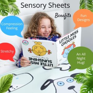 Sensory Blanket for Kids - Comfortable Compression Bedding - Cuddle Light Soft Sheets - Stretchy Lycra Quality Blankets for Boys, Girls & Toddler (Dog Design) (Twin)