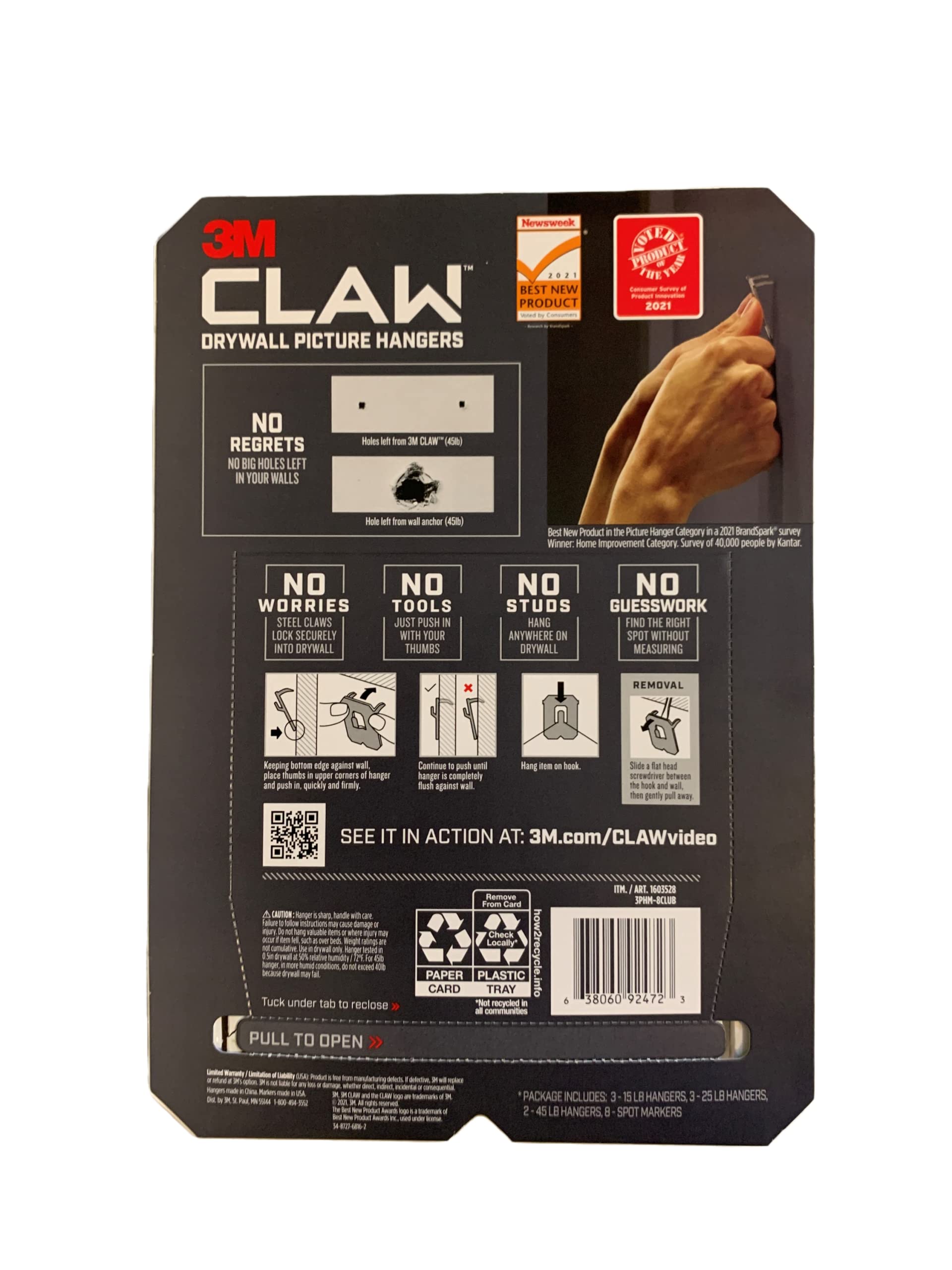 3M Claw Drywall Picture Hangers, 8 Hangers