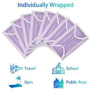 Disposable Face Masks for Adults,Premium 4ply Level2 Masks,MasksDisposable,Individually Wrapped Pack 50(Purple)