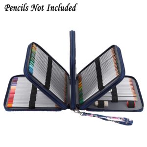 BTSKY Colored Pencil Bag- 160 Slots Pencil Holder Pen Bag Large Capacity Pencil Organizer with Handle Strap Handy Colored Pencil Box with Printing Pattern (Dark Blue Rose)