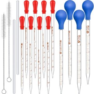 16 pieces glass pipettes graduated dropper 2 pcs 10 ml 5 ml 3 ml 2 ml 1 ml 0.5 ml glass liquid dropper with rubber caps 2 pcs 20 cm glass stir rod and 2 washing brush for transfer liquid essential oil