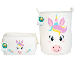 kazulo unicorn 2 pack set, unicorn hamper set, girls laundry basket, unicorn baskets, kids hamper, hamper for nursery ,unicorn hamper for girls bedroom, laundry basket for kids (unicorn bundle)