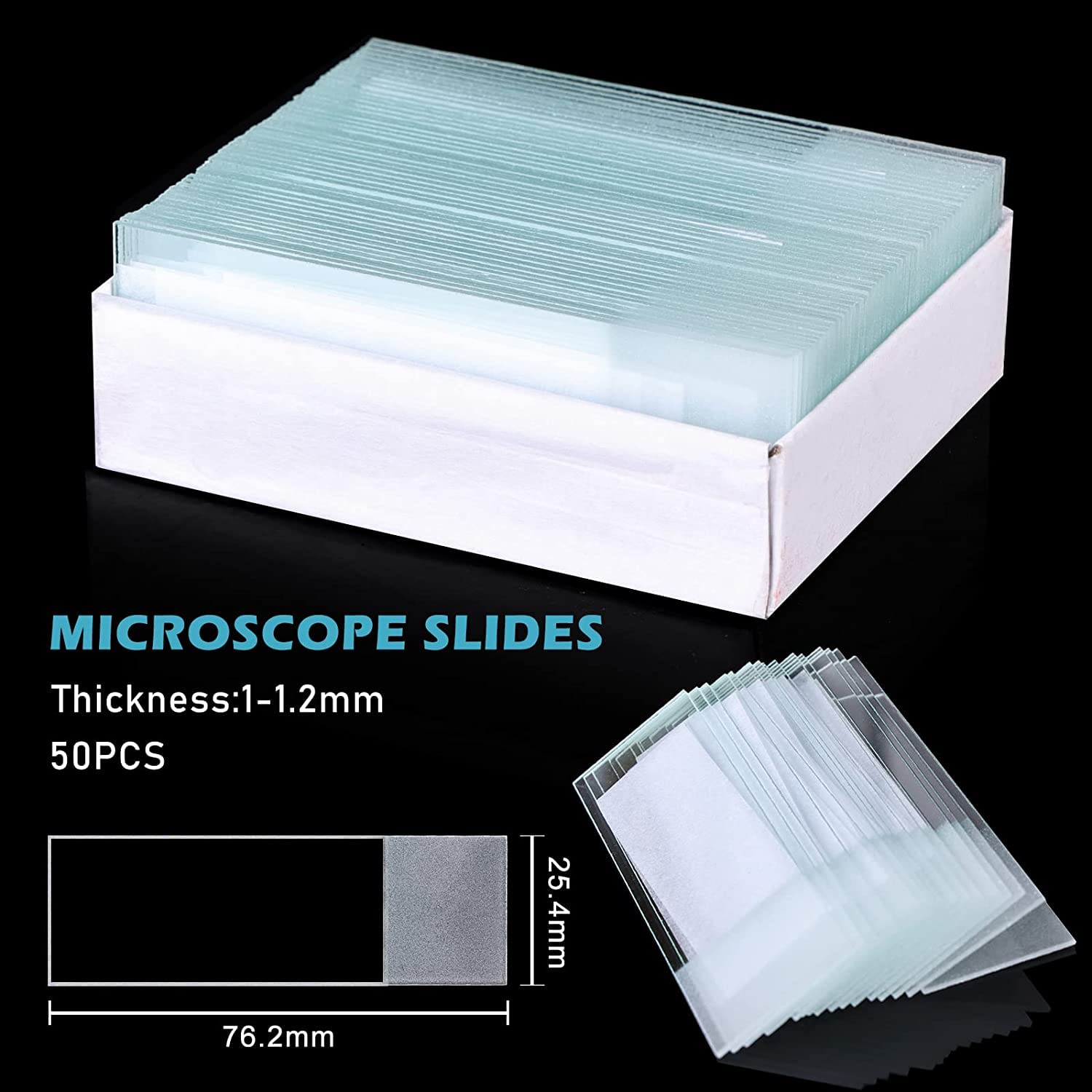 HOAOH 50 Pieces Microscope Slides and 100pcs Pre-Cleaned 20mm x 20mm Microscope Cover Slips Glasses for Basic Biological Science Education