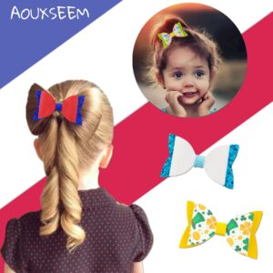 AOUXSEEM 50 Set 【Random Colors】 Bows DIY Making Kit for Beginners, Pre Cut Faux Leather Hairbows Contains Printed/Glitter/Embossed/Textured Fabric, with Alligator Clips for Women Girls Handmade Gift