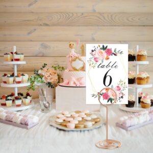 26 PCS Table Number Holder - Table Card Holder Stand Wire Photo Holder with 26 Pcs Floral Table Number Cards, Place Card Holder Stand for Weddings Party Office Paper Memo Menu Note Clips