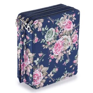 btsky colored pencil bag- 160 slots pencil holder pen bag large capacity pencil organizer with handle strap handy colored pencil box with printing pattern (dark blue rose)