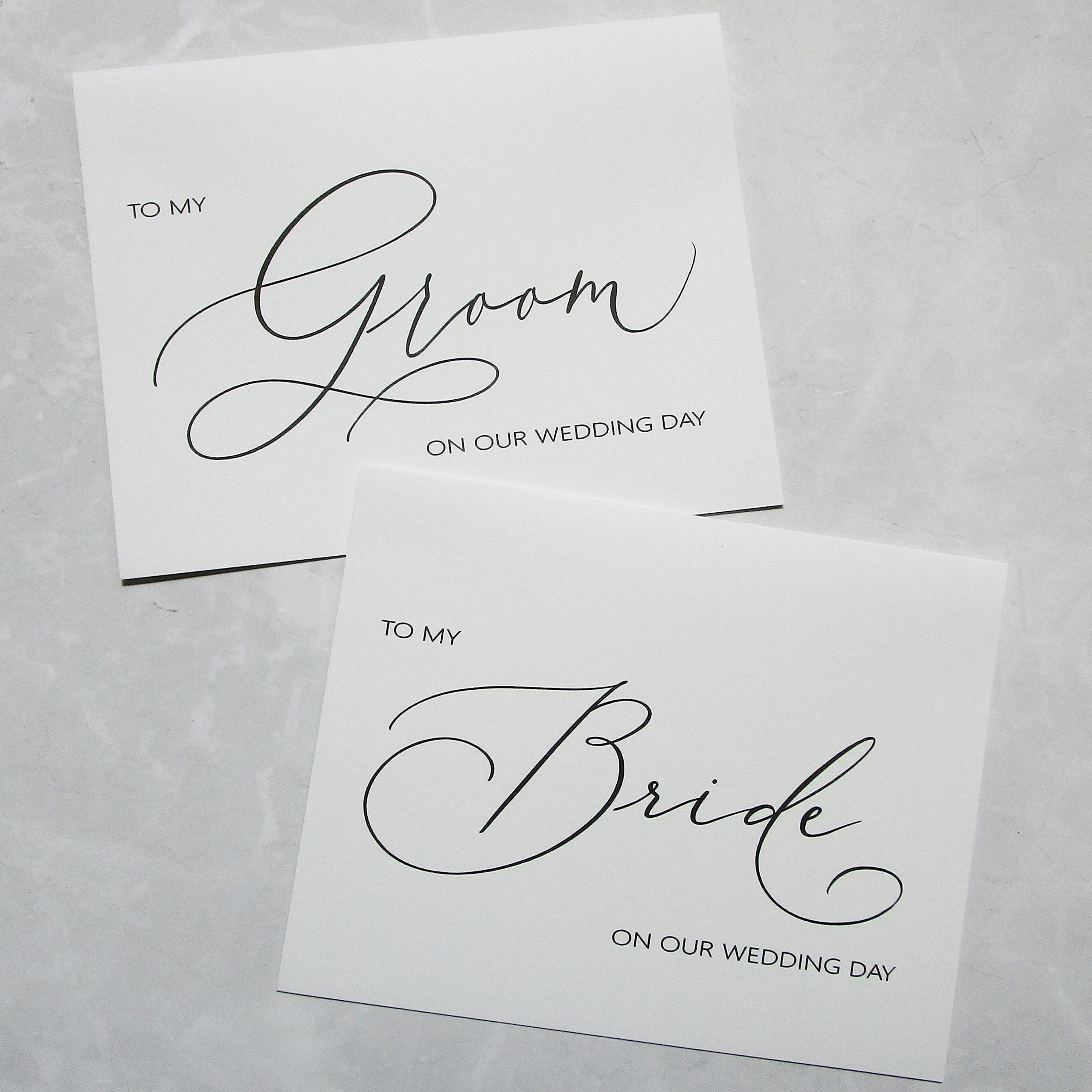 Set of 2 Wedding Day Cards with Shimmer Envelopes, To My Bride on our Wedding Day Card, To My Groom on our Wedding Day Card