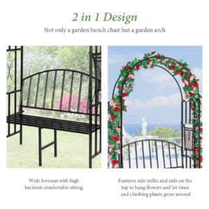 Garden Arch Heavy Duty (Holds 660lbs-250kg) | Metal Arbor Archway for Climbing Plant & Two People Seat Bench |Outdoor Lawn Backyard Decor 81 x 45.3 x 20 in - Black