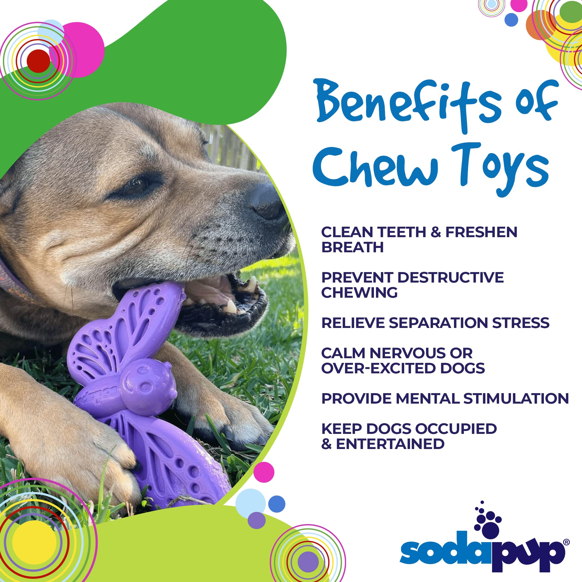 SodaPup Butterfly – Durable Dog Chew Toy Made in USA from Non-Toxic, Pet Safe, Food Safe Nylon Material for Mental Stimulation, Clean Teeth, Fresh Breath, Problem Chewing, Calming Nerves & More