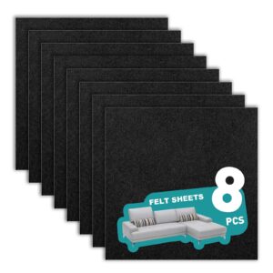 12" x 12" x 1/8" thickness adhesive black felt sheets sticky felt fabric pads for art and home making (8 pieces)