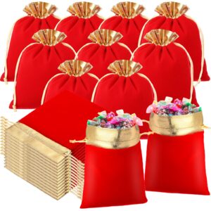 frienda 30 pcs velvet drawstrings gift bags 6 x 5 inch jewelry pouches drawstring candy bags bolsitas para recuerdos velvet party favors present bag for christmas xmas holiday(red)