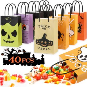 halloween treat bags party favors - 40 pcs kids halloween candy bags for trick or treating, halloween tote bags with handles, paper gift bags for treats snacks, halloween goodie bags party supplies