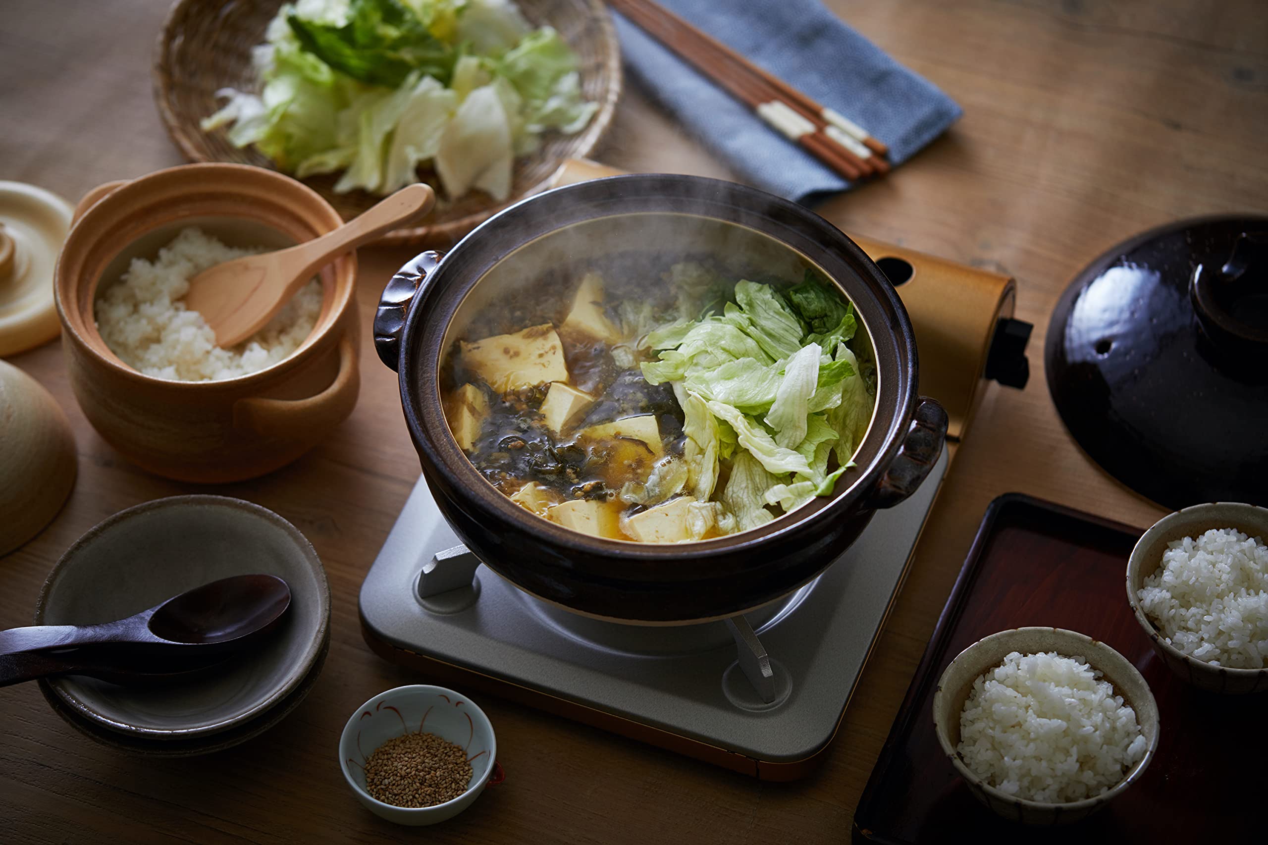 Japanese Clay Pot Donabe, 2300ml, for 3-4 People, Black, Product of Mie, Japan