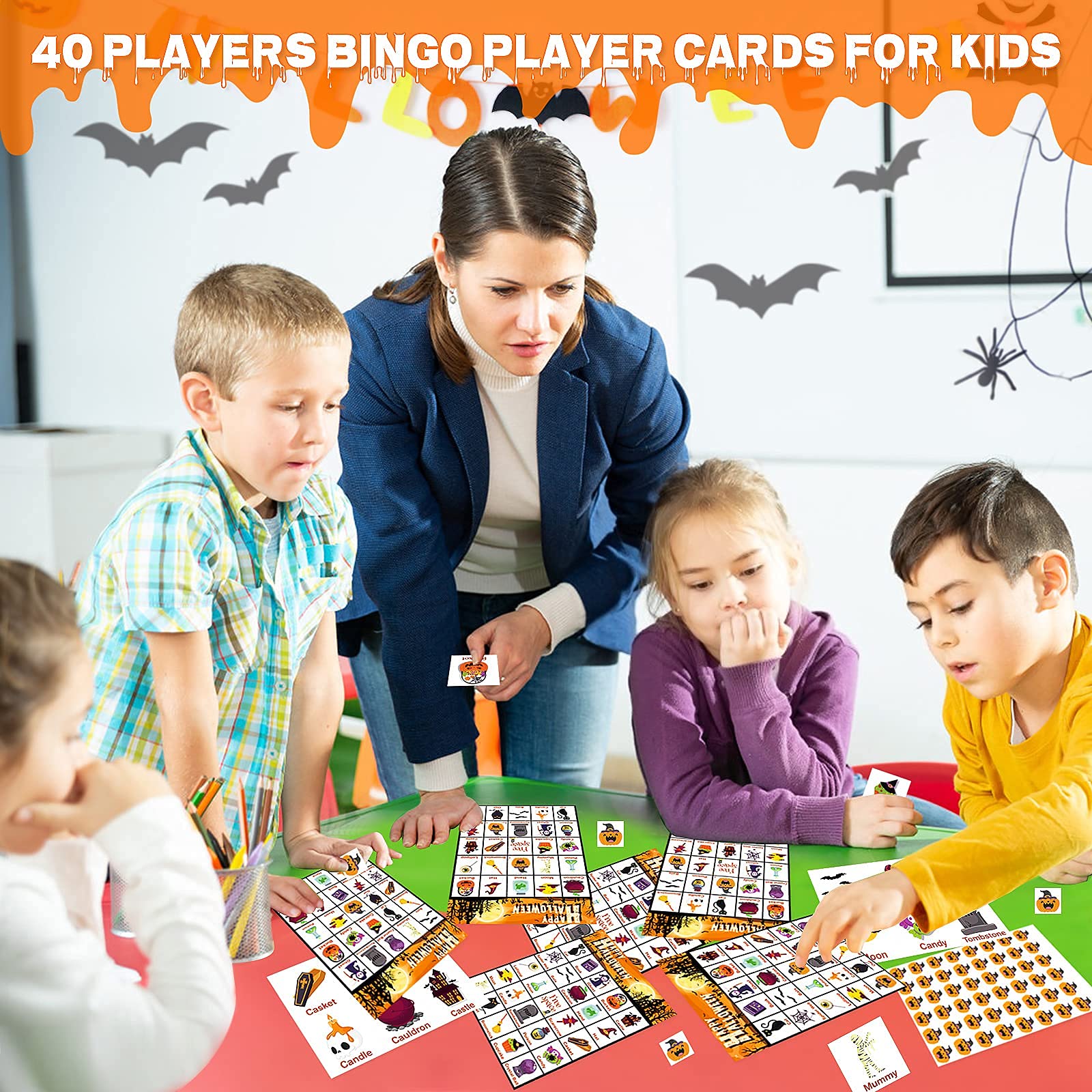 Officygnet Halloween Bingo Game Card for Kids/Adults, 40 Players for Halloween Party Cards Game, Family Activities, School Classroom Games, Trick or Treating, Halloween Party Favors Supplies