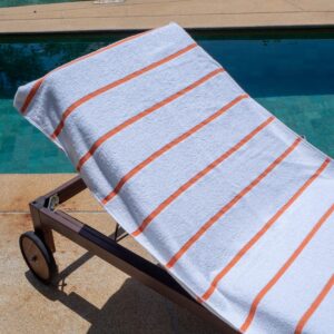 Arkwright Las Rayas Chaise Lounge Cover - Case of 12 - Bulk Terry Towel 100% Striped Soft Cotton with Pocket Holder for Beach Pool Outdoor Chair, 30 x 85 in, Orange