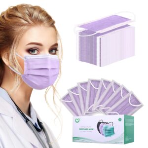 disposable face masks for adults,premium 4ply level2 masks,masksdisposable,individually wrapped pack 50(purple)