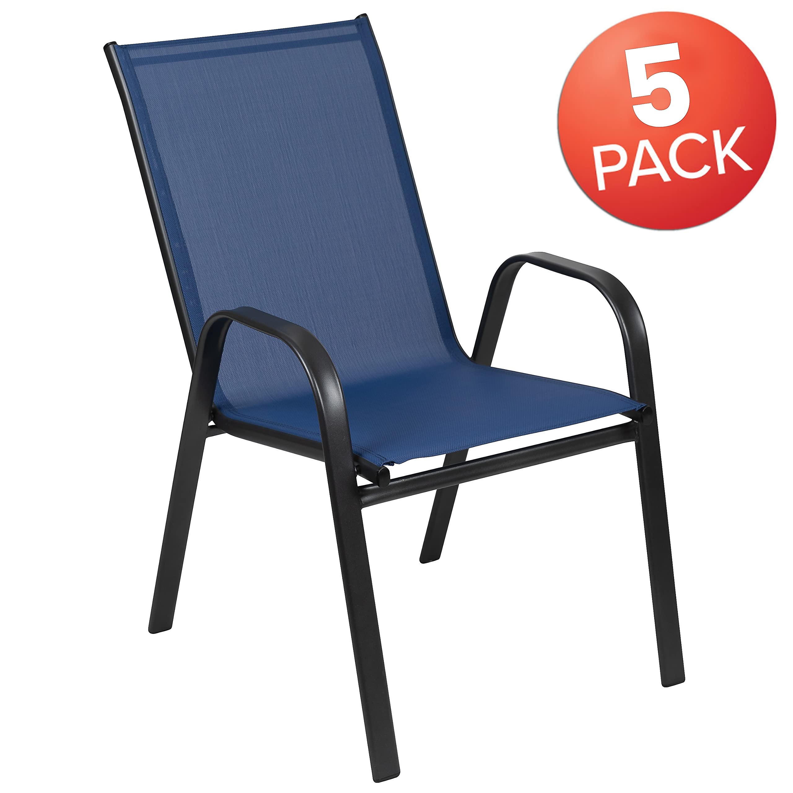 Flash Furniture 5 Pack Brazos Series Navy Outdoor Stack Chair with Flex Comfort Material and Metal Frame