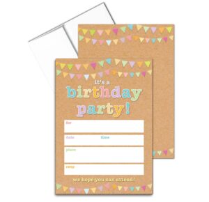 stonehouse collection rustic birthday party fill-in invitations with envelopes - kids party - 25 invites & envelopes - birthday party (rustic birthday)