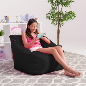 Posh Creations Coronado Bean Bag Boys and Girls Large Chair for Kids, for Gaming and Playrooms, Soft Nylon-Black