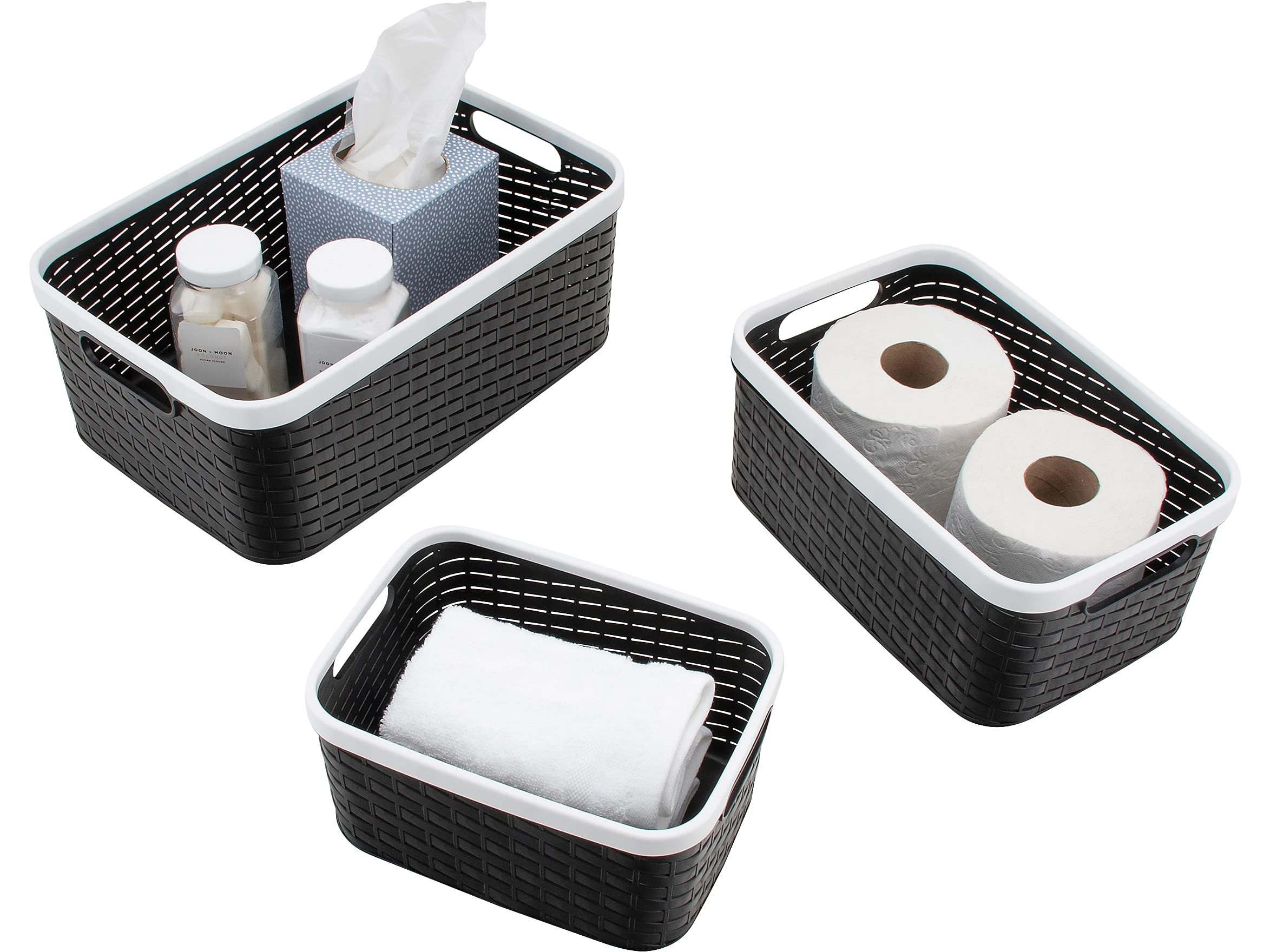 Advantus 39220 Open Lid Storage Bin, Black/White, 3/Pack