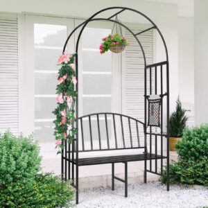 Garden Arch Heavy Duty (Holds 660lbs-250kg) | Metal Arbor Archway for Climbing Plant & Two People Seat Bench |Outdoor Lawn Backyard Decor 81 x 45.3 x 20 in - Black