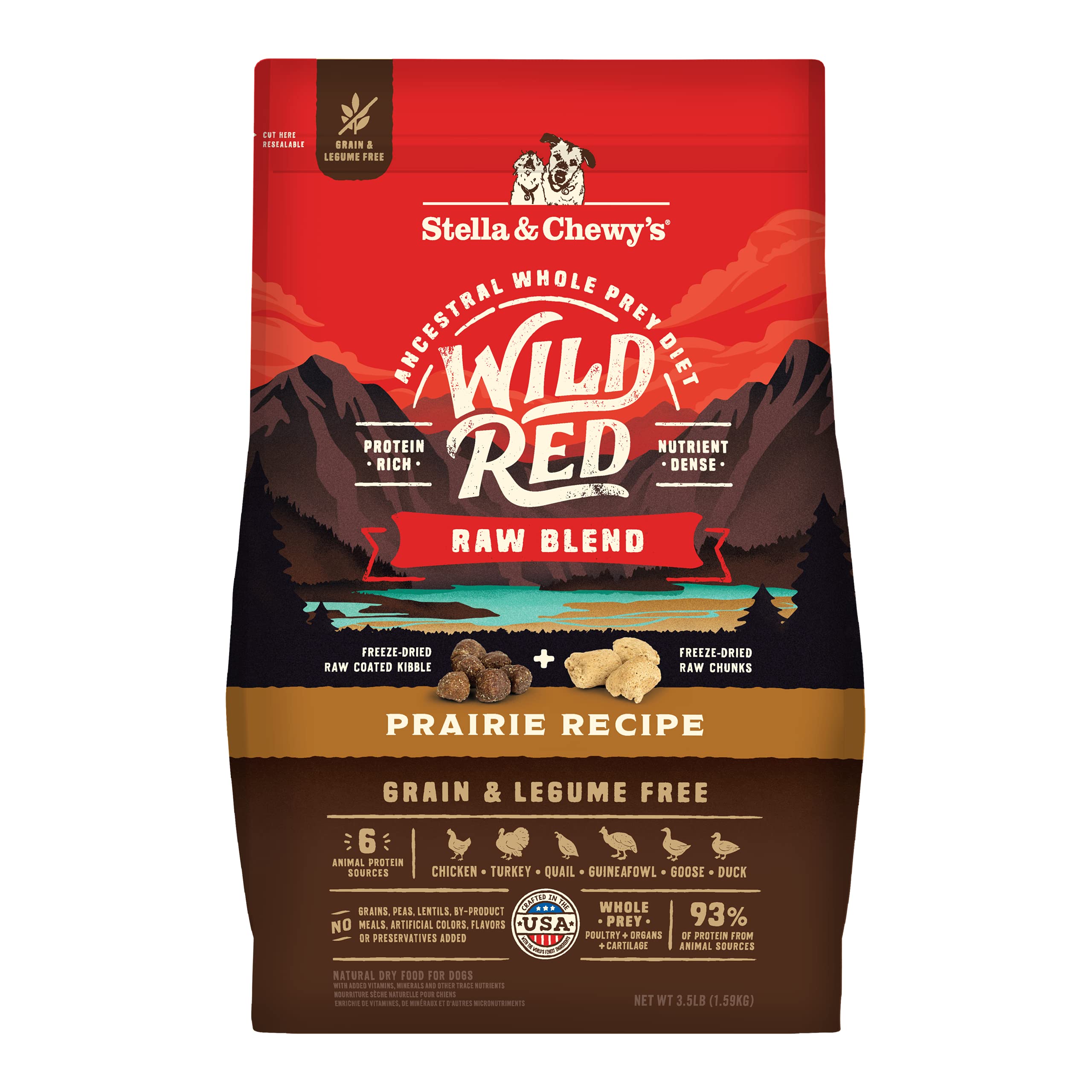 Stella & Chewy's Wild Red Dry Dog Food Raw Blend High Protein Grain & Legume Free Prairie Recipe, 3.5 lb. Bag