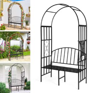 garden arch heavy duty (holds 660lbs-250kg) | metal arbor archway for climbing plant & two people seat bench |outdoor lawn backyard decor 81 x 45.3 x 20 in - black