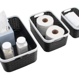 Advantus 39220 Open Lid Storage Bin, Black/White, 3/Pack