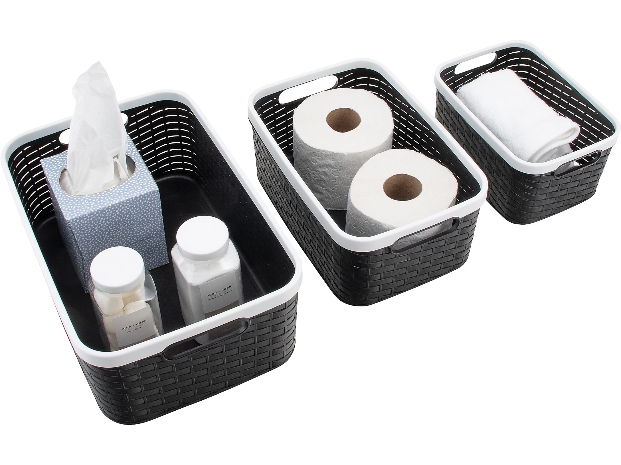 Advantus 39220 Open Lid Storage Bin, Black/White, 3/Pack