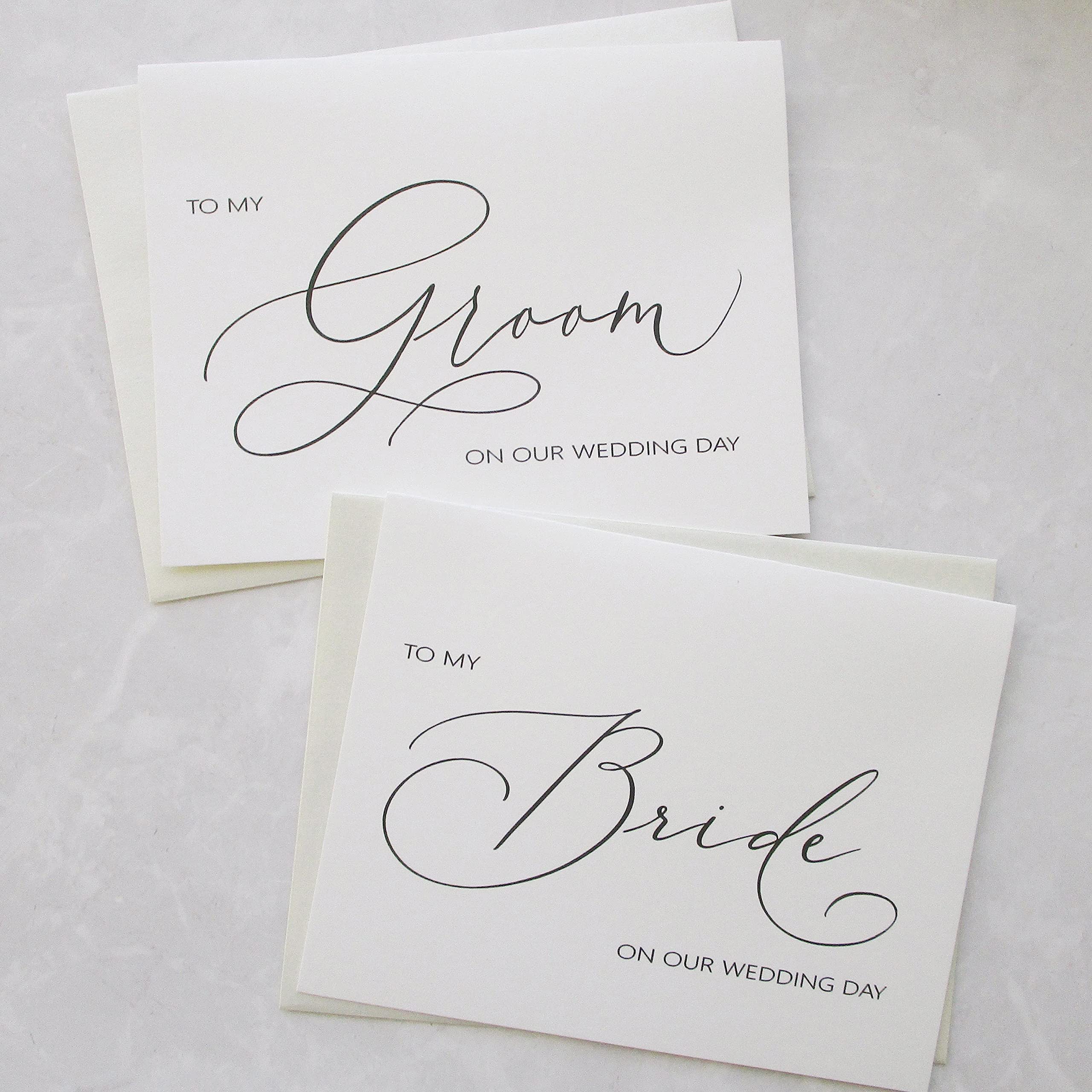 Set of 2 Wedding Day Cards with Shimmer Envelopes, To My Bride on our Wedding Day Card, To My Groom on our Wedding Day Card