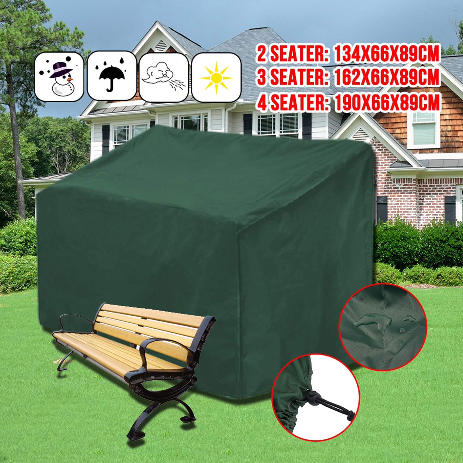 YIREAUD Garden Bench Cover,2-Seater Heavy Duty Patio Bench Loveseat Cover,Waterproof Outdoor Sofa Cover,Lawn Patio Furniture Covers with Air Vent, Green