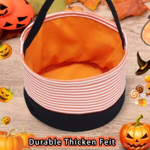 XinblueCo Halloween Trick or Treat Bags Halloween Candy Buckets Fabric Orange Black Purple Basket Candy Corn White Polka Dot Stripe Halloween Party Favor Bags…