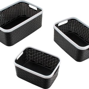 Advantus 39220 Open Lid Storage Bin, Black/White, 3/Pack