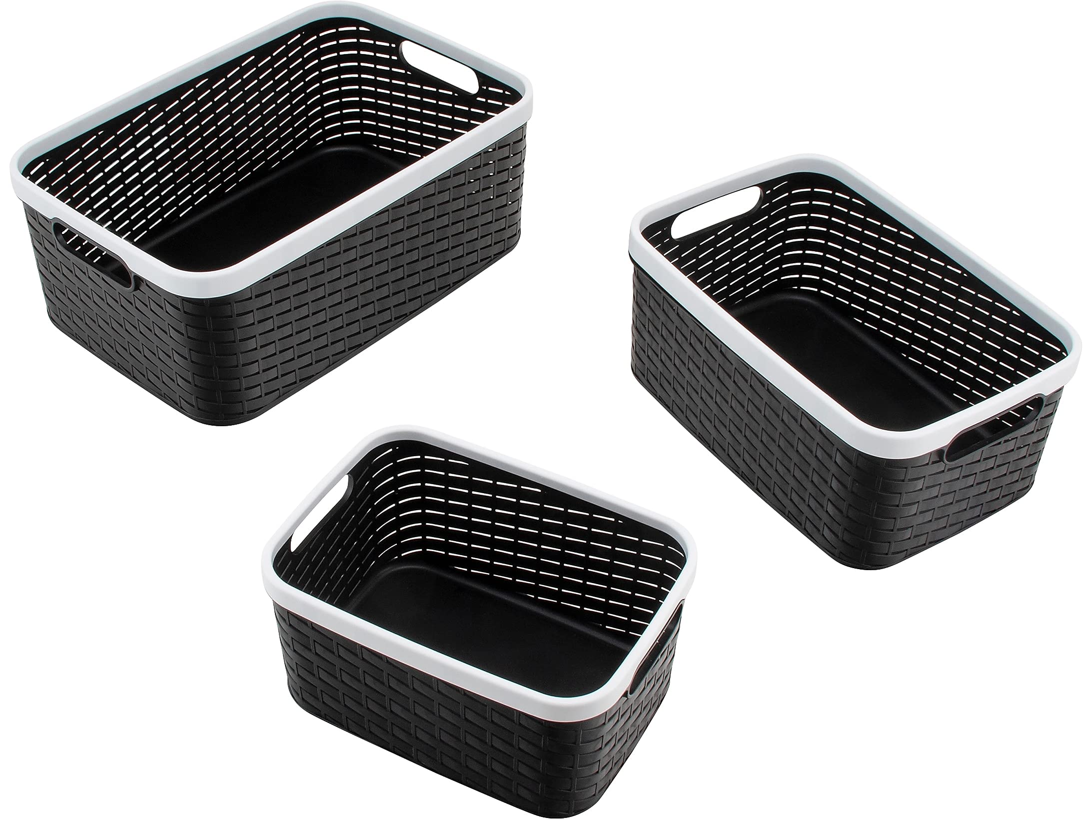 Advantus 39220 Open Lid Storage Bin, Black/White, 3/Pack