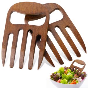 2 pieces bamboo salad hands, salad servers bamboo serving hands latest gripper design salad claws set for serving salad, pasta, fruit on your kitchen counter, 6 inches (coffee)